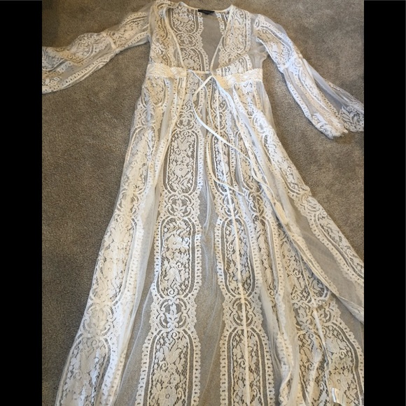 Aakaa | Tops | Nwt Beautiful White Full Lace Long Duster | Poshmark